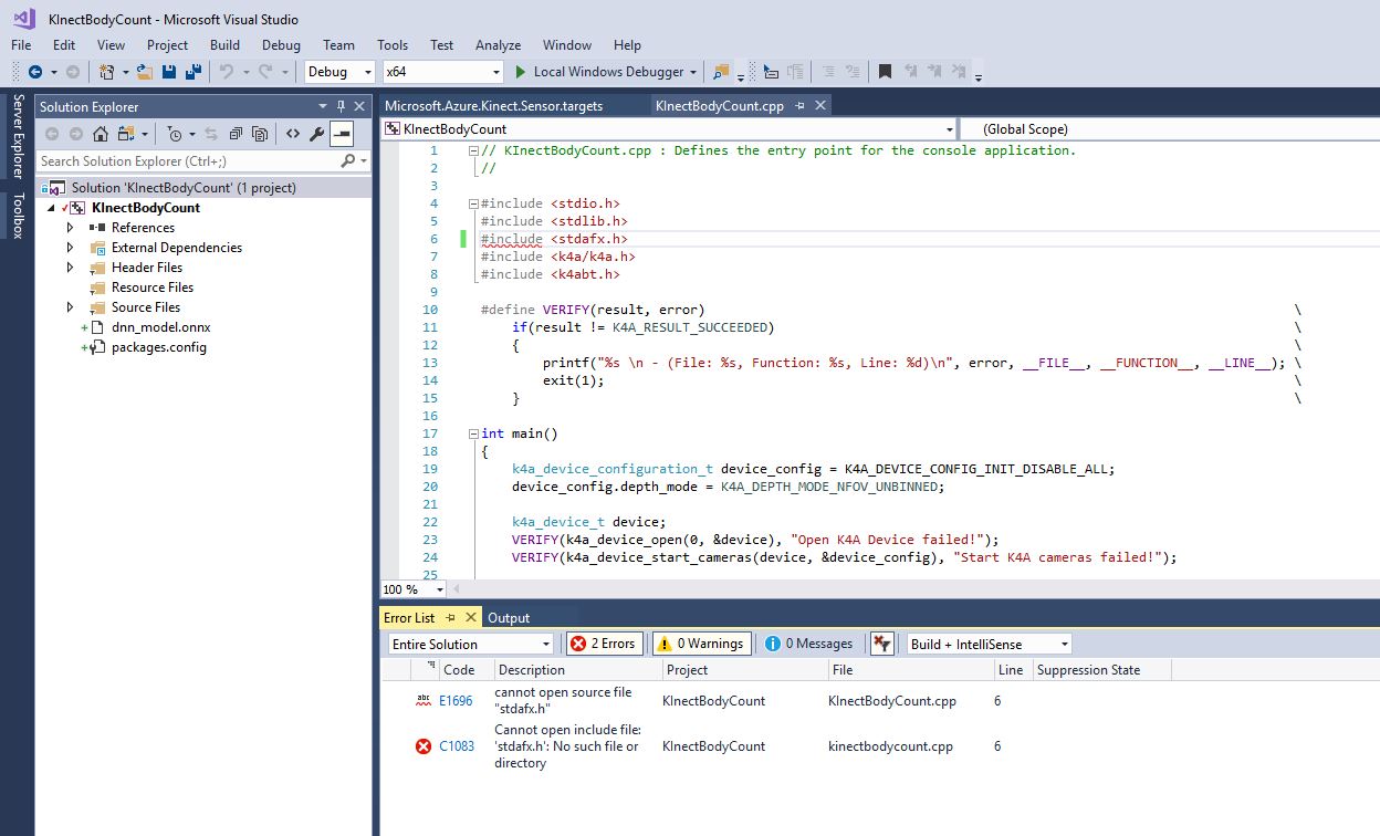 Not able to build the package for Body tracking count using sample code ...