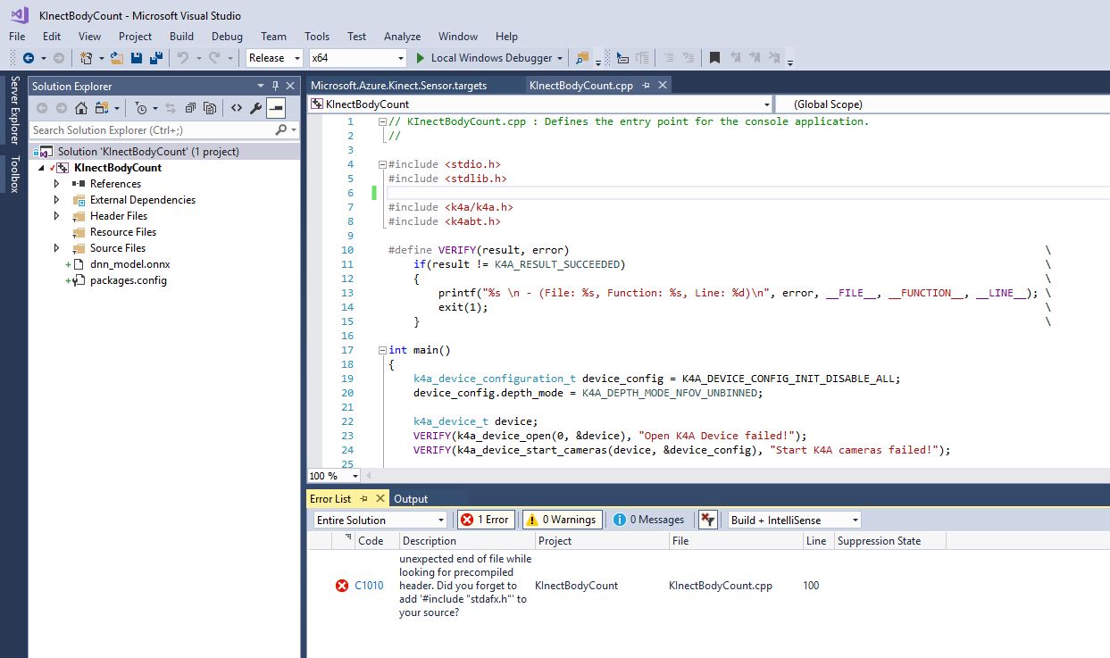 Not able to build the package for Body tracking count using sample code ...
