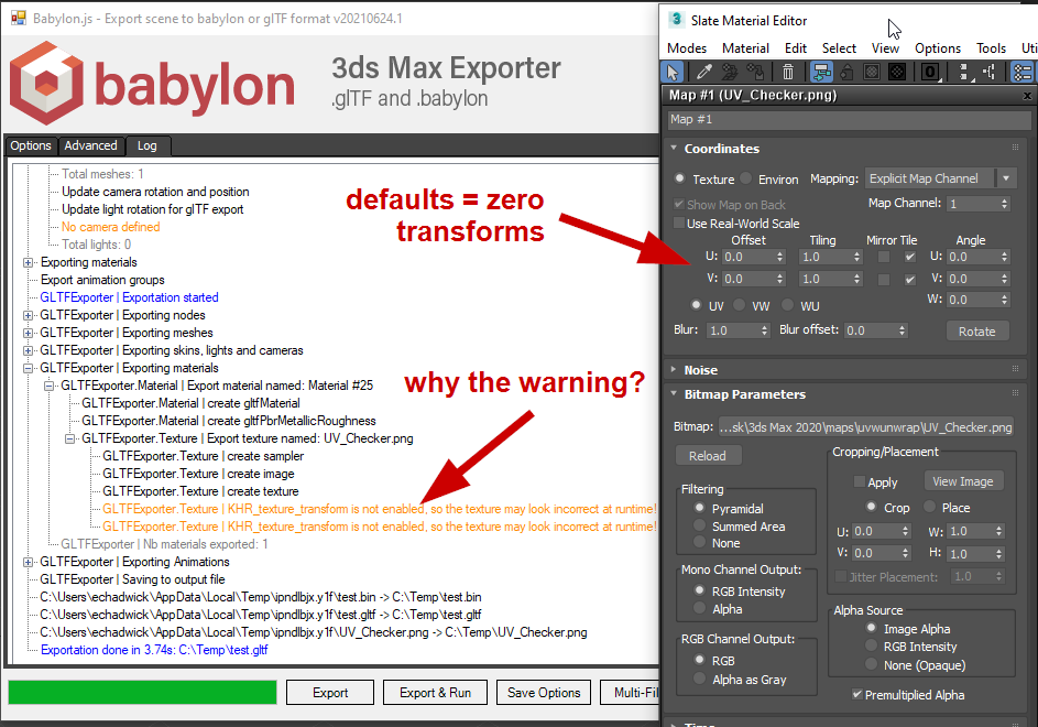 Max2Babylon: why warn for disabled KHR_texture_transform if no transforms? · Issue #986 ...