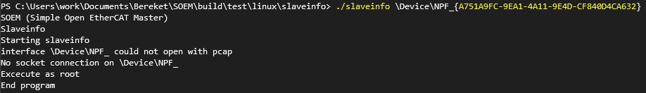 Interface eth0 couldn't open with pcap · Issue #717 · OpenEtherCATsociety/SOEM · GitHub