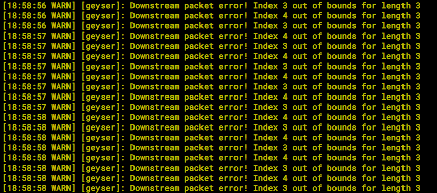Downstream packet error - From geyser user, but not from Java user ...