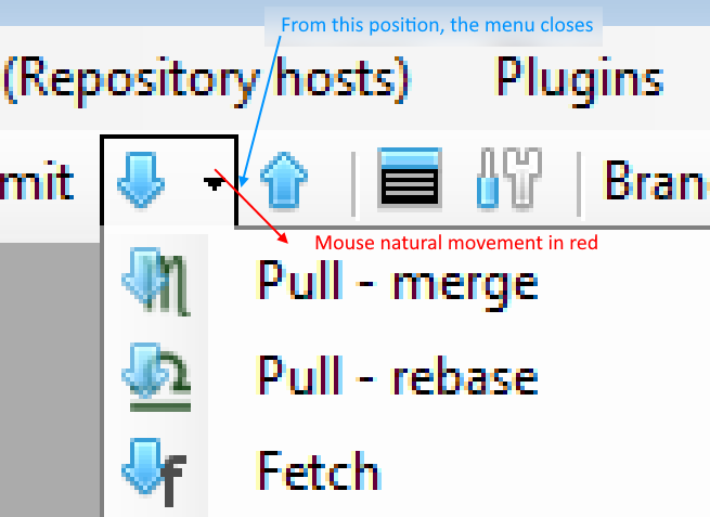 Annoying closing of menu from tool bar buttons · Issue #3832 · gitextensions/gitextensions · GitHub