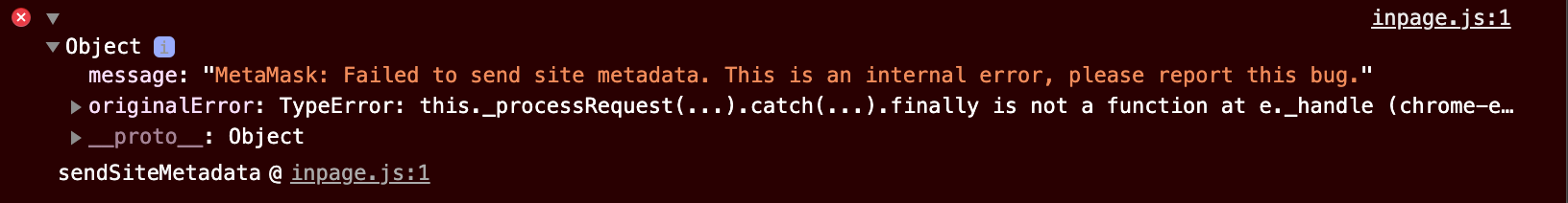 Metamask Failed To Send Site Metadata · Issue 9819 · Metamask