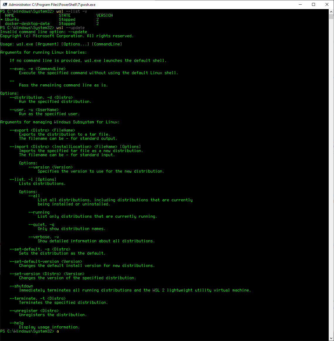 Wsl update Invalid Command Line Option Bytemeta
