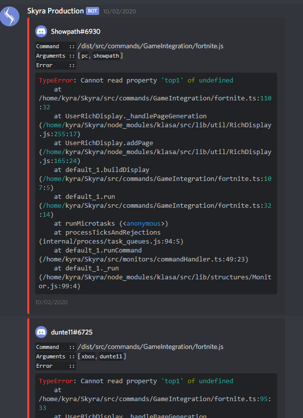 bug: fortnite command errors · Issue #835 · skyra-project/skyra · GitHub