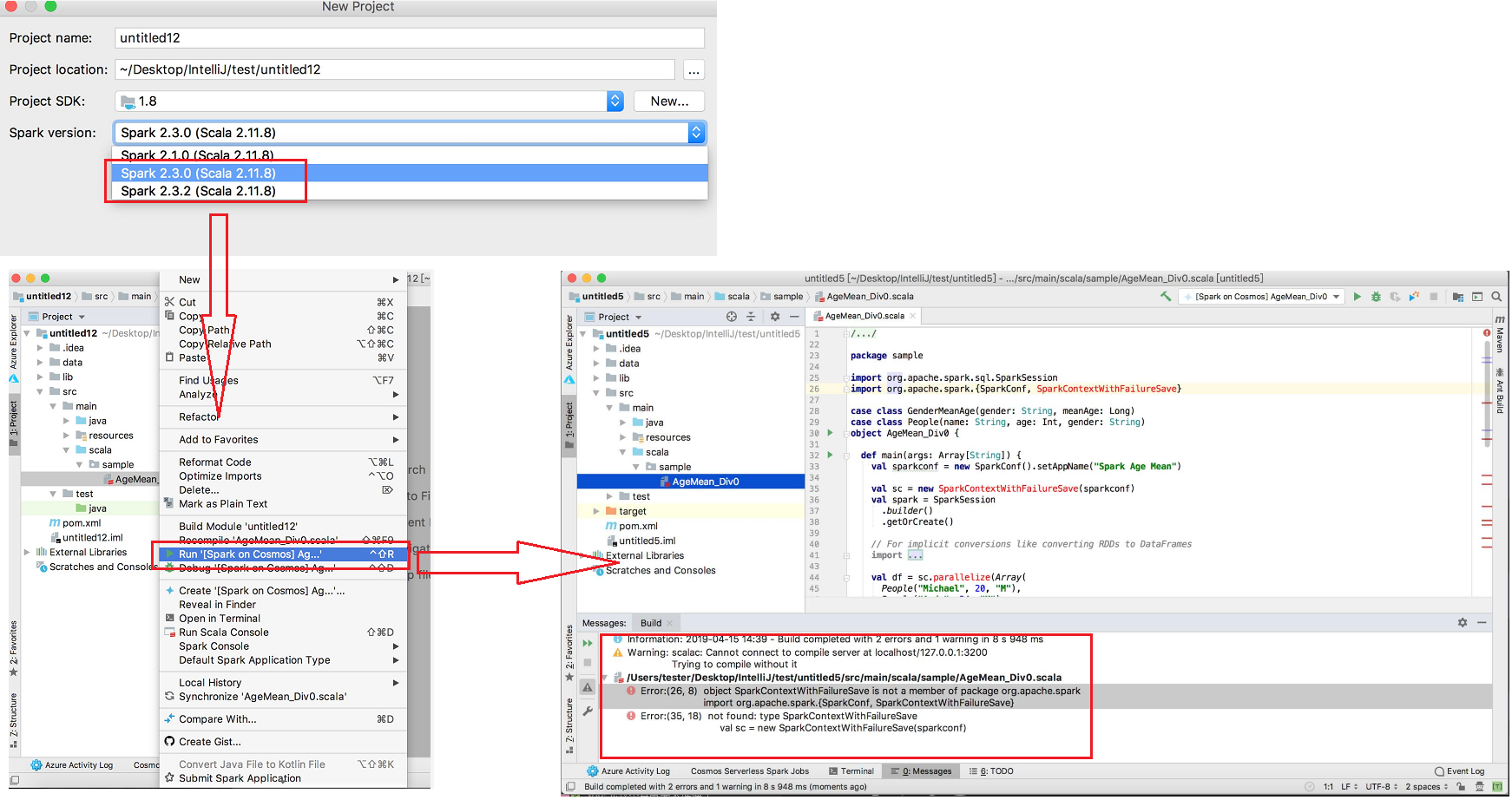 [IntelliJ][2019.1][FailureDebug]Local Run and submit faild when use spark2.3.0 and spark2.3.2 to ...