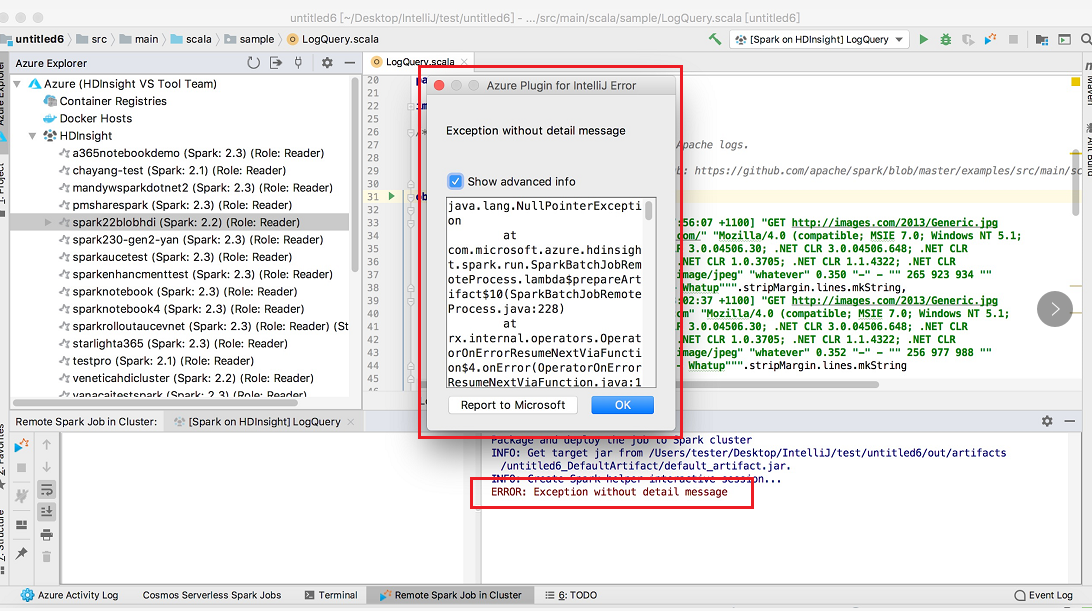 [IntelliJ] When submitting a job to HDI as a reader, the error message is not clear. · Issue ...