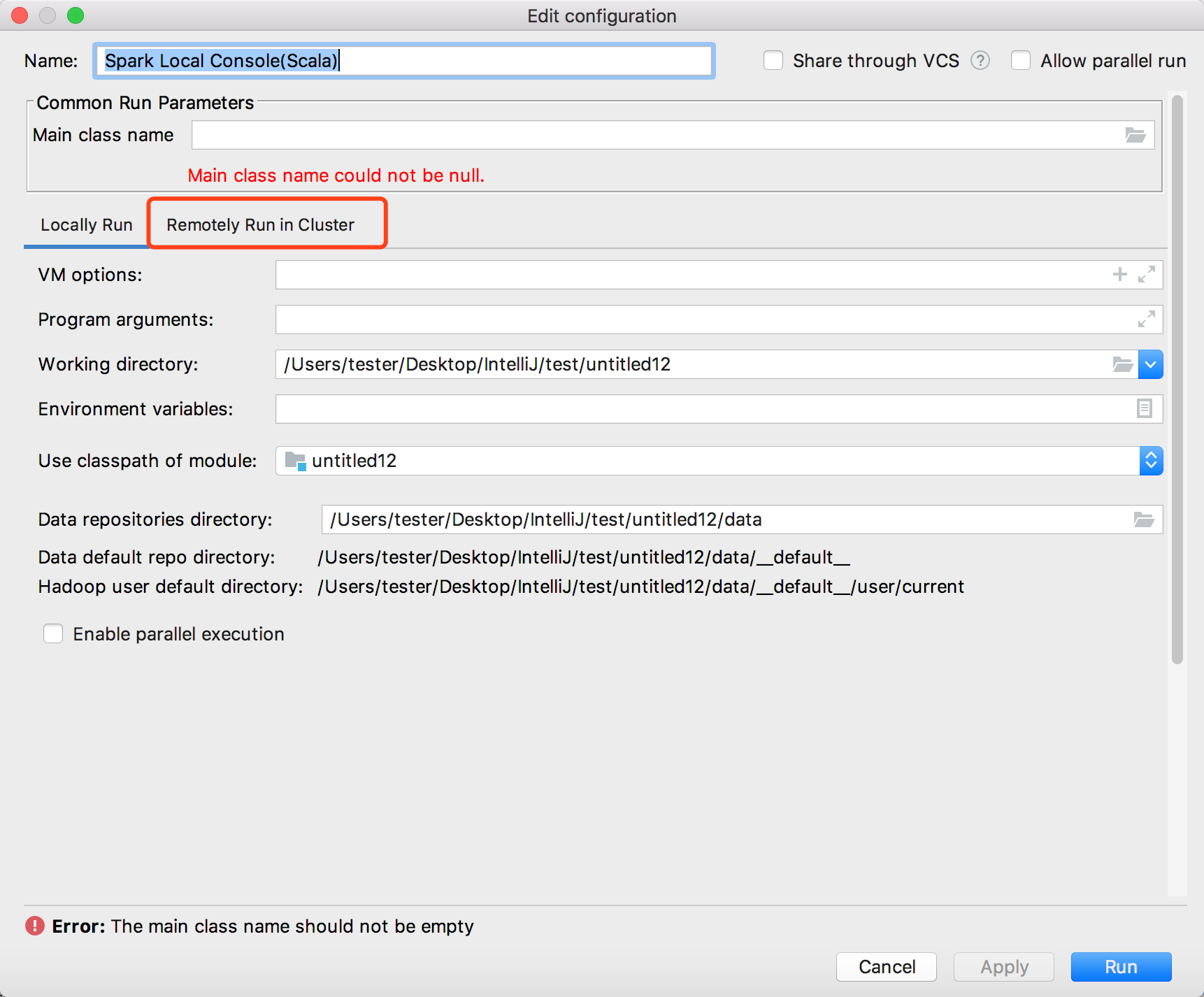 [IntelliJ][RunConf]In Configuration dialog, "Remotely Run in Cluster" tab isn't disabled when ...