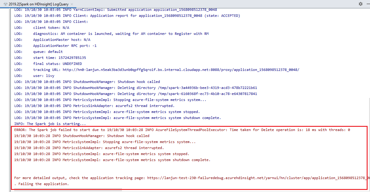 [IntelliJ][2019.2]The Spark job failed to start · Issue #3694 · microsoft/azure-tools-for-java ...