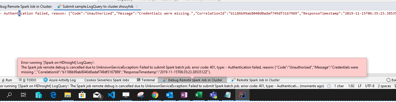 [IntelliJ][ESP][Debug]The Spark job remote debug is cancelled due to UnknowServiceException ...
