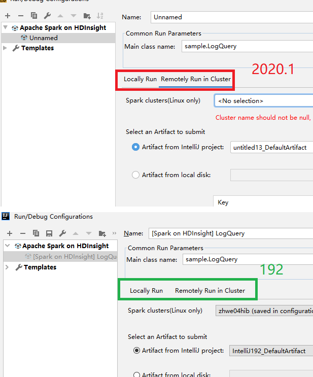 [IntelliJ][2020.1 EAP] The distance between the Locally Run tab and Remotely Run in Cluster tab ...