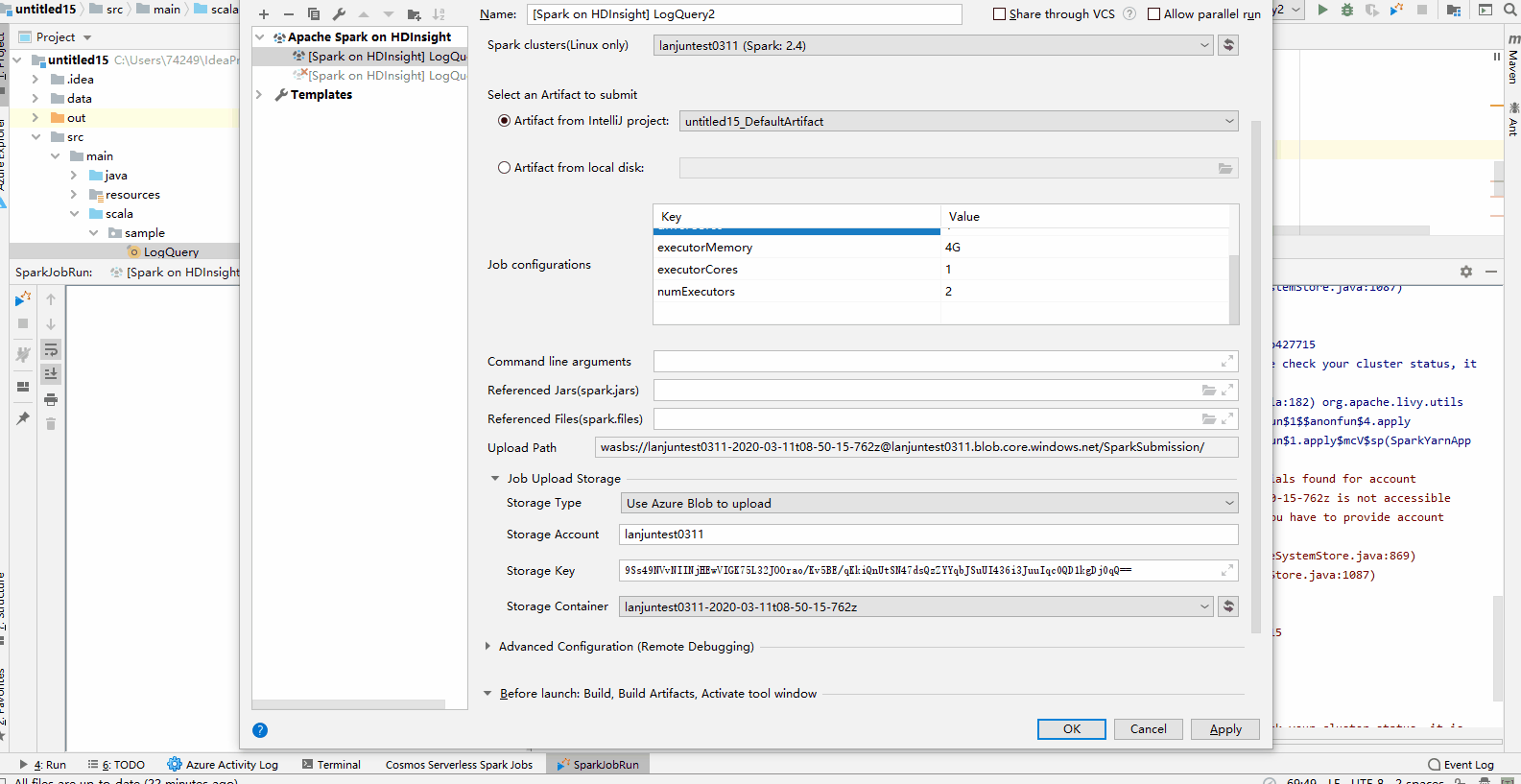 Intellij Config After Switching To Another Cluster The Info Of The Job Storage Upload Section
