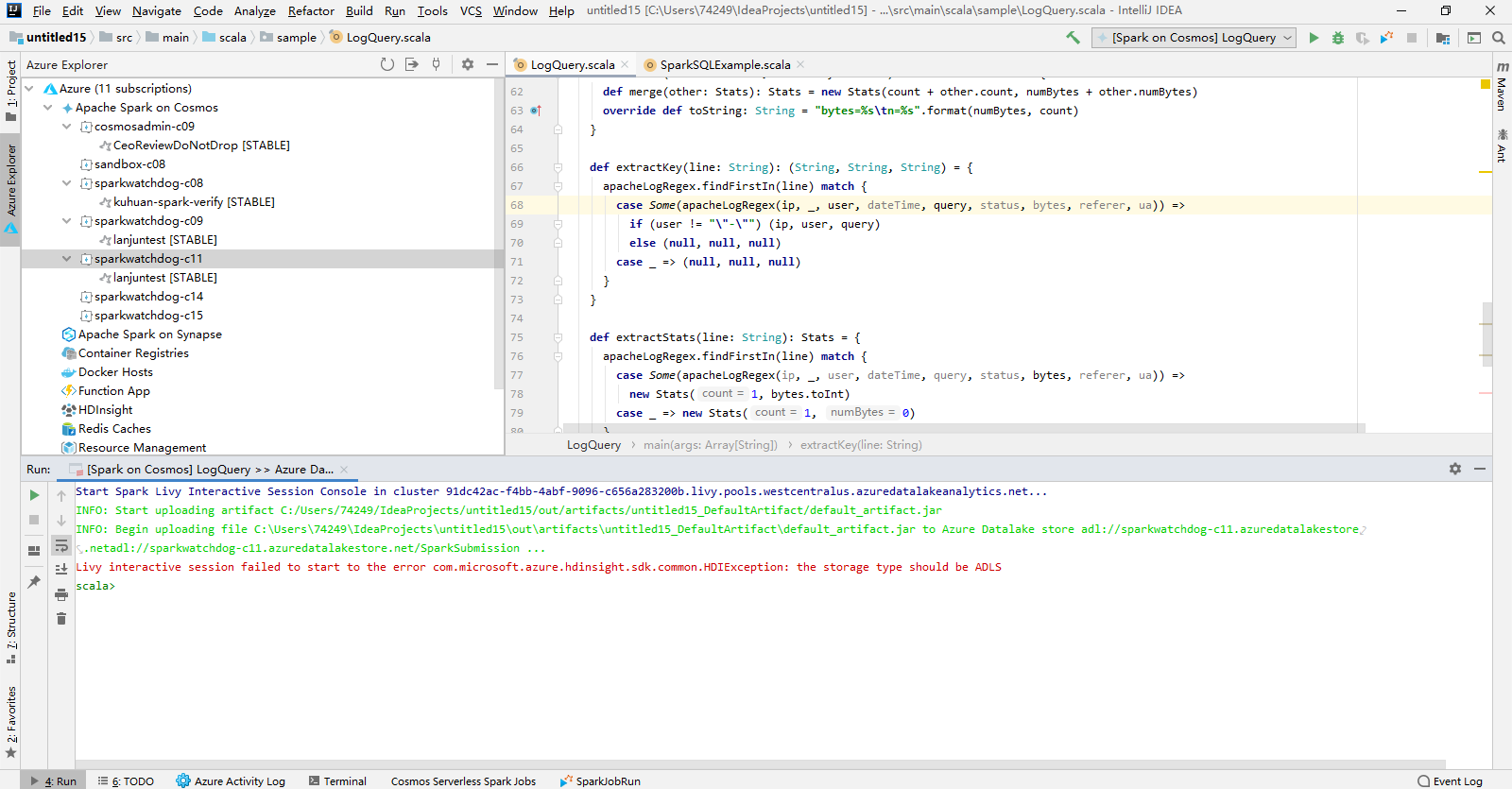 [IntelliJ][SparkonCosmos][Console]Get this error: Livy interactive ...