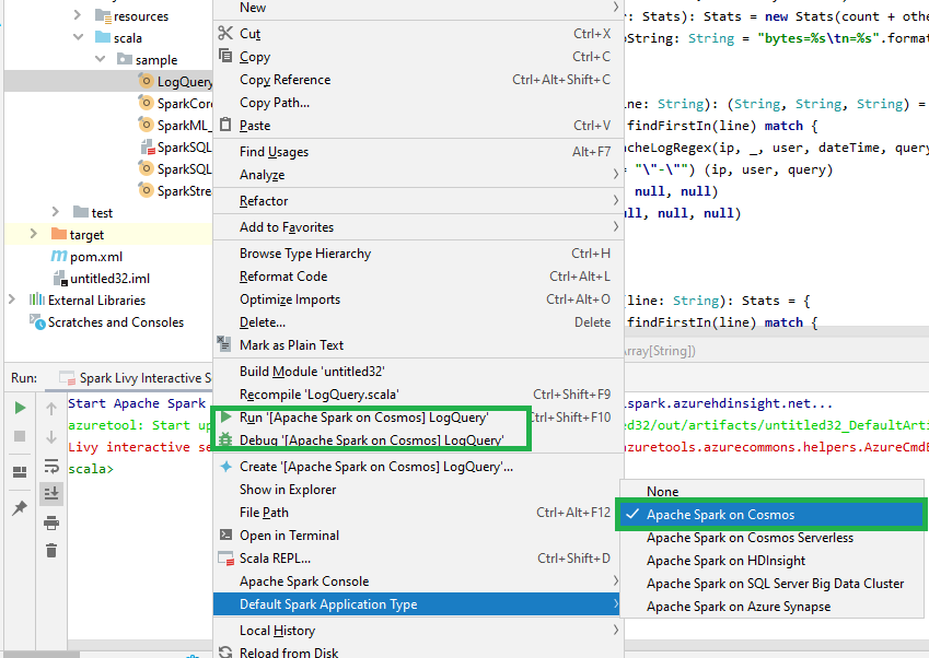 [IntelliJ][2020.1]When selecting any default Spark application type, "Run and Debug" in the ...