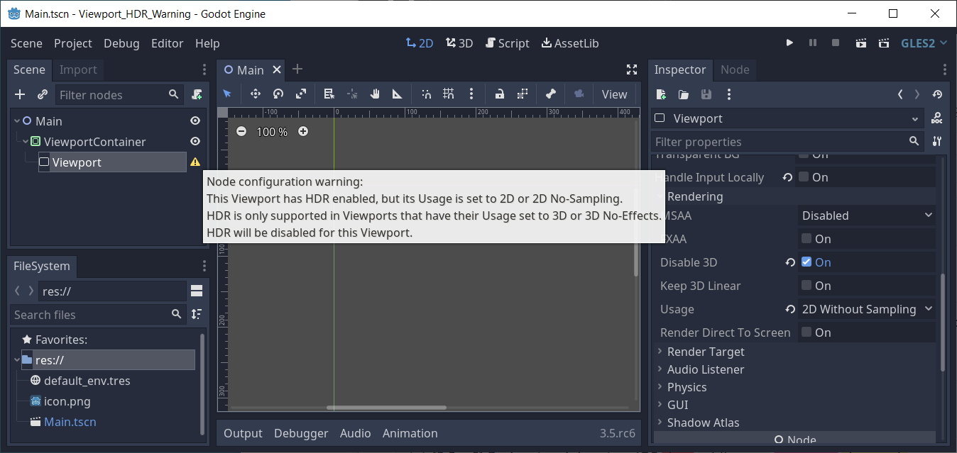 [3.5.rc6] Viewport HDR Warning can't go away when rendering usage is ...