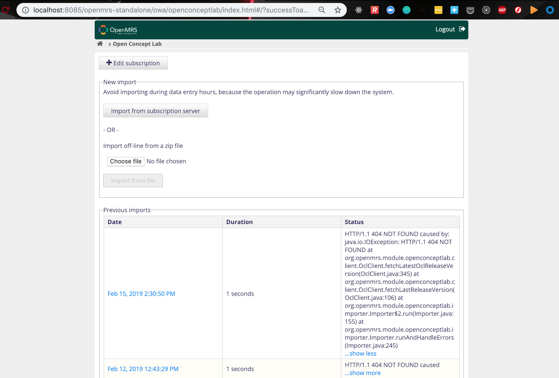 openMRS standalone Unable to import from subscription server · Issue #92 · OpenConceptLab/ocl ...