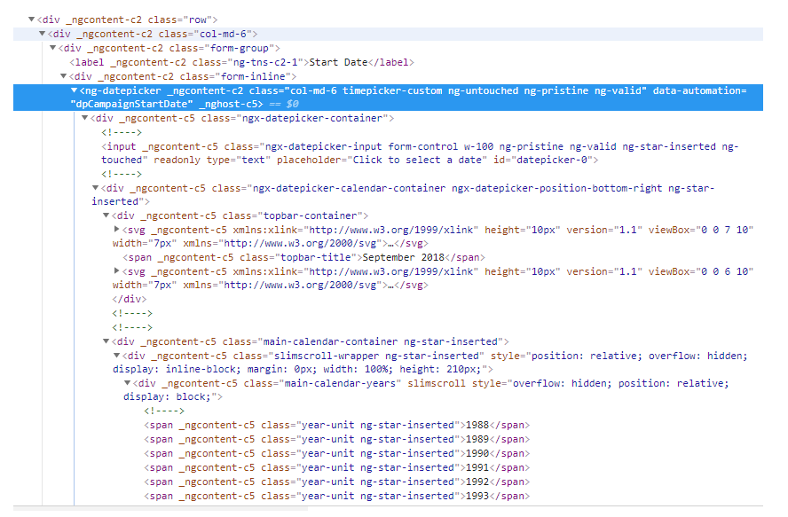 request: Working with Angular 6 datepicker control · Issue #187 · atata-framework/atata · GitHub