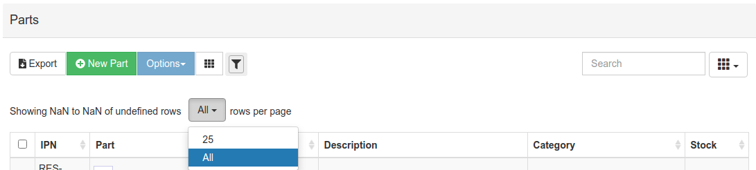 [BUG] Bootstrap pagination: NaN to NaN of undefined rows · Issue #1628 · inventree/InvenTree ...