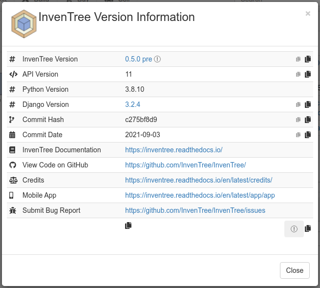 [BUG] Copy to clipboard icon shadowing · Issue #2032 · inventree/InvenTree · GitHub