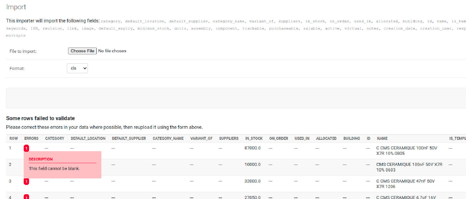 Can't import all data fields when importing excel file of parts · Issue #2181 · inventree ...