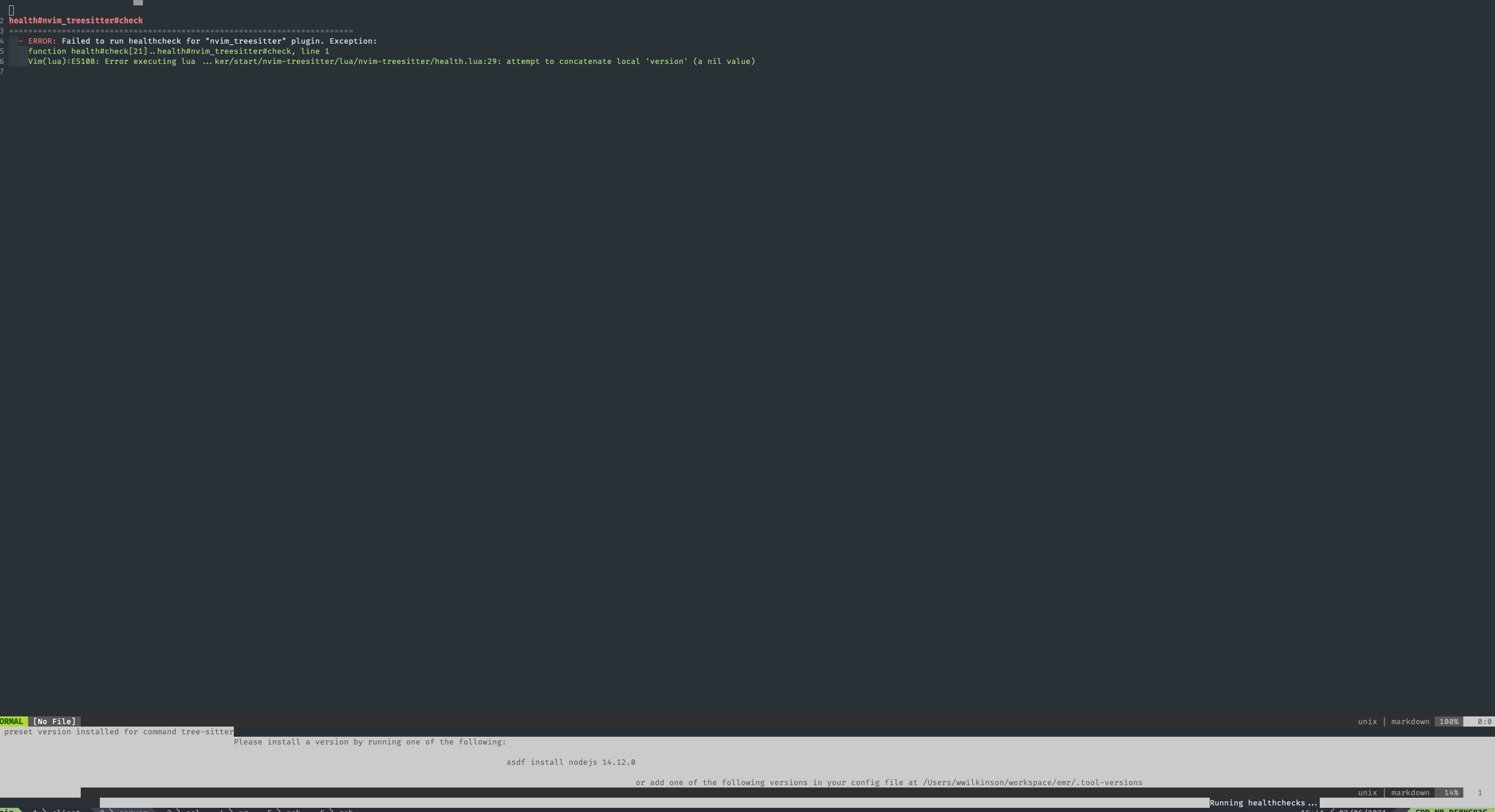 Error Running `checkhealth Nvimtreesitter` Attempt To Concatenate Local Version A Nil