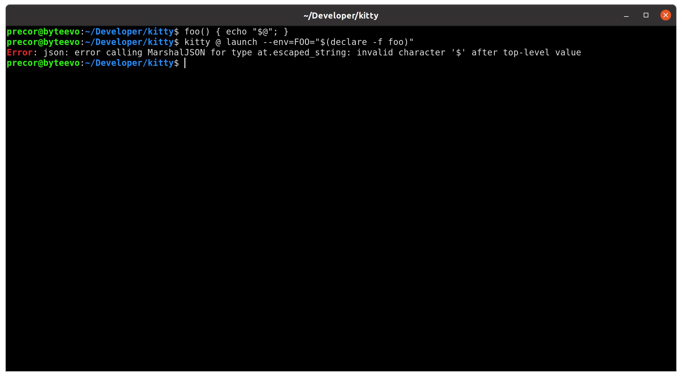 MarshalJSON error in kitty @ launch --env · Issue #5767 · kovidgoyal/kitty · GitHub