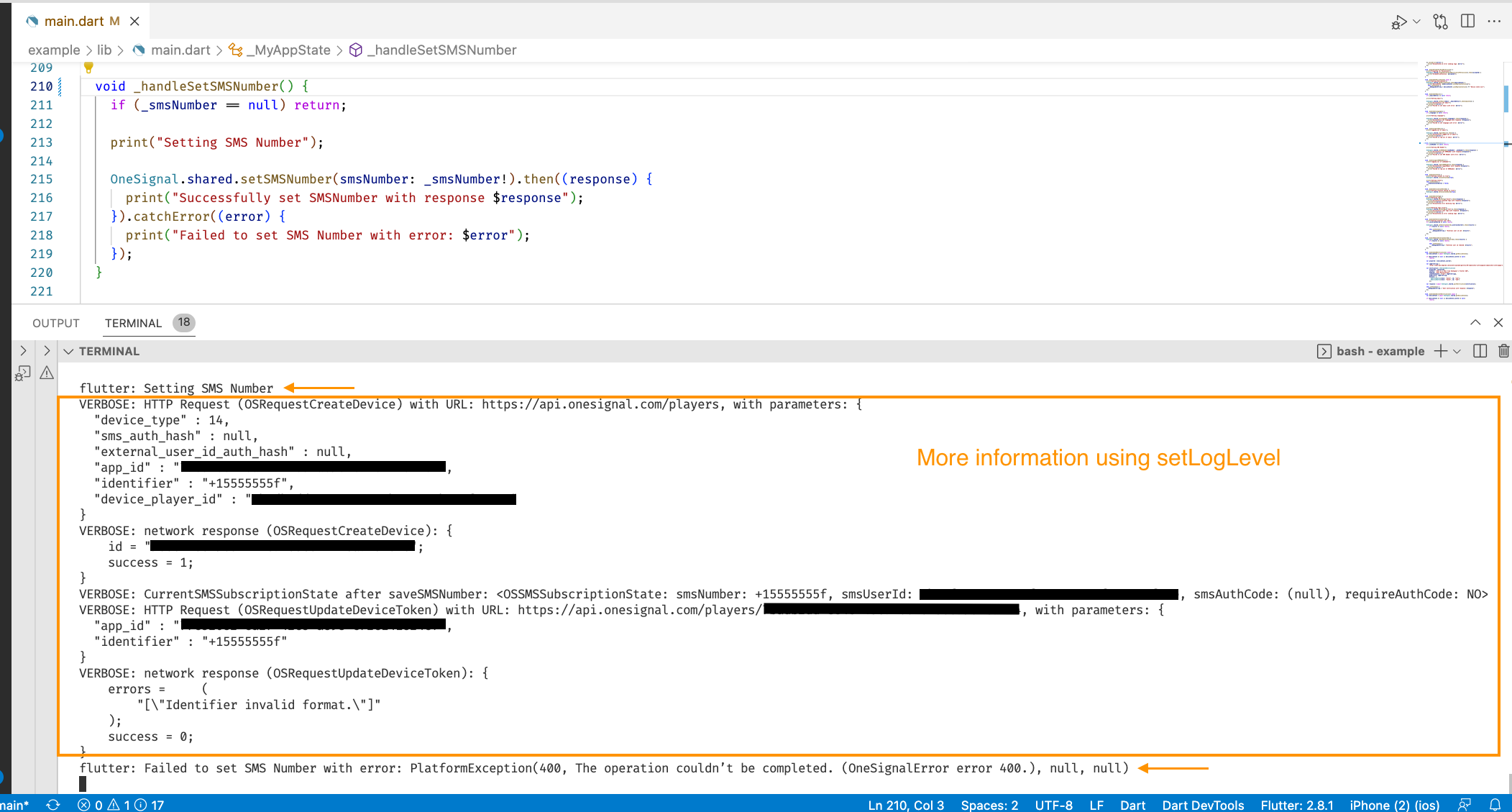 One Signal Error 400 When Using Function Setsmsnumber · Issue 558 · Onesignalonesignal Flutter 