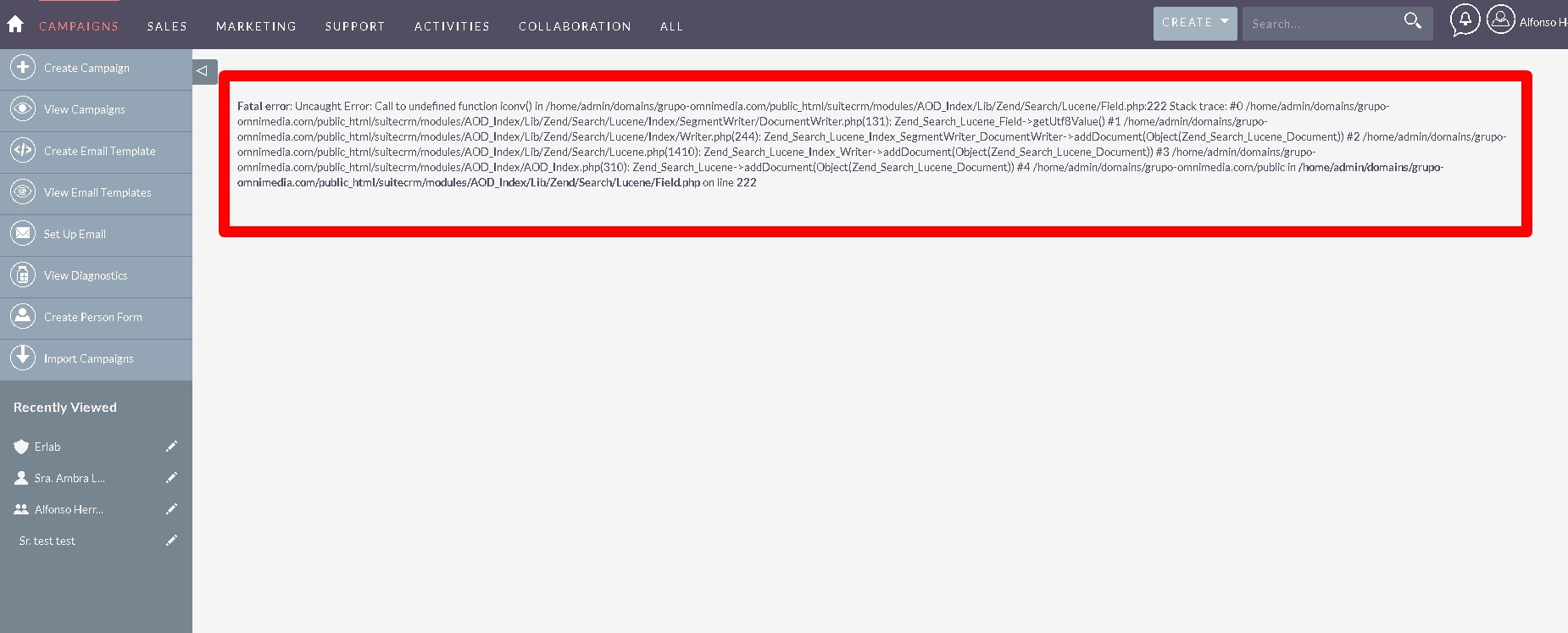 Fatal error: Uncaught Error: Call to undefined function iconv() - CREATE TARGET, LIST,CAMPAING ...