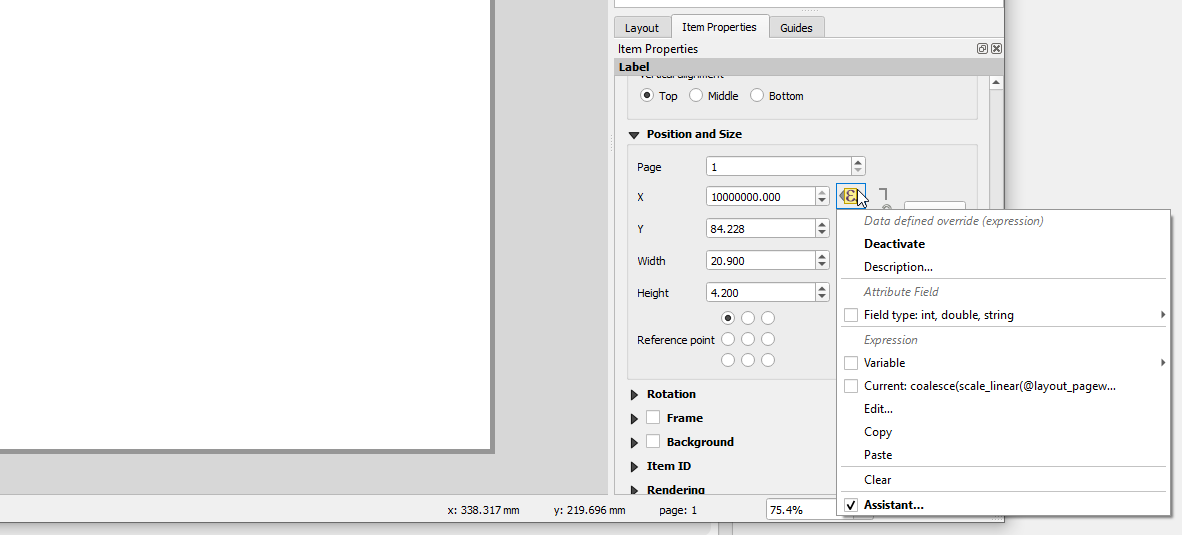 print layout: datadefined override of item position gets corrupted by using Assistant · Issue ...