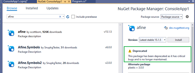 The description of “Deprecated” disappears after clicking a deprecated package in Browse tab ...