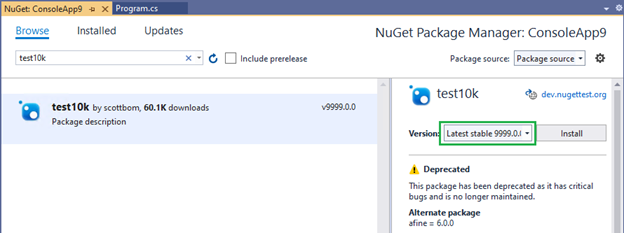 The default version is null after clicking a deprecated package in Browse tab · Issue #10380 ...