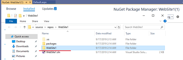 Clicking “Open Containing Folder” on ASP.NET Web Site project level PM ...