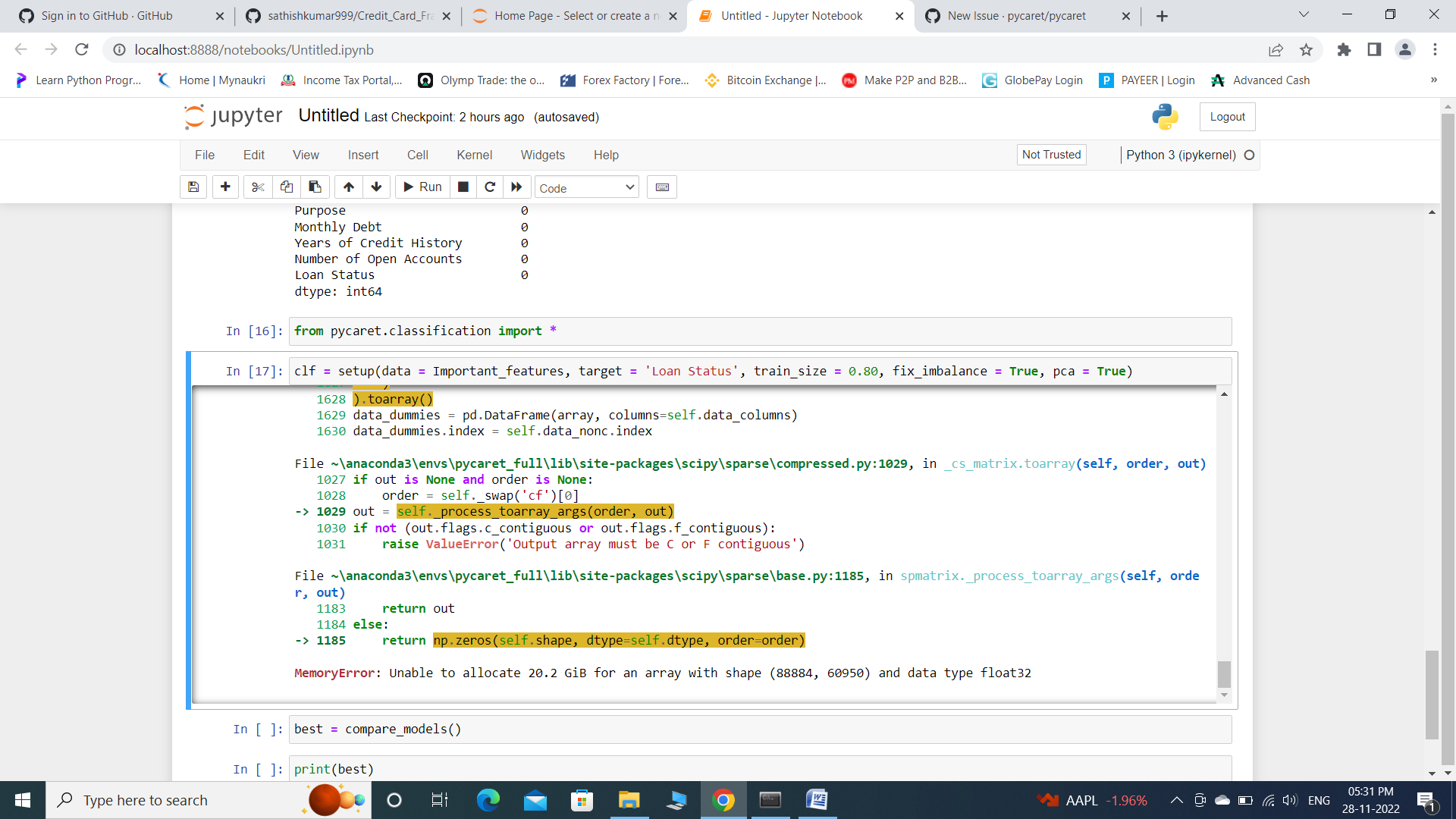 [BUG]: Unable to allocate 20.2 GiB for an array with shape (88884, 60950) and data type float32 ...
