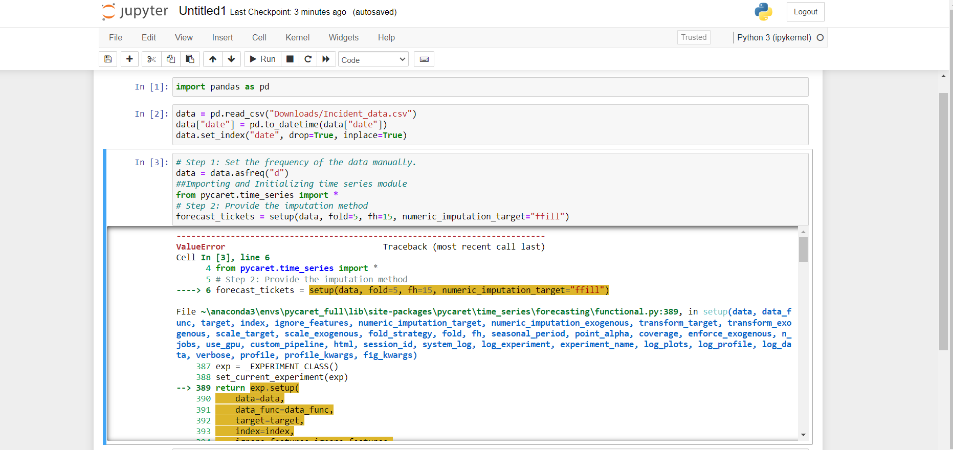 time series numeric_imputation_target="ffill" is not working. and plot ...