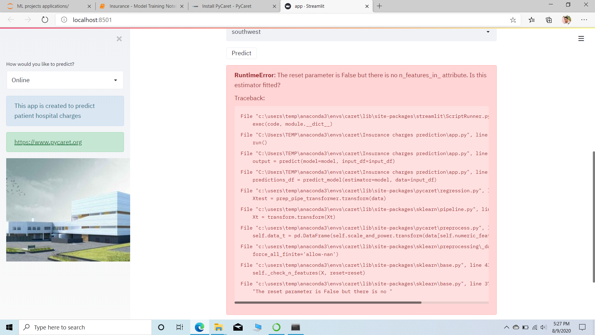 error while predicting insurance charges using streamlit app.py · Issue #400 · pycaret/pycaret ...