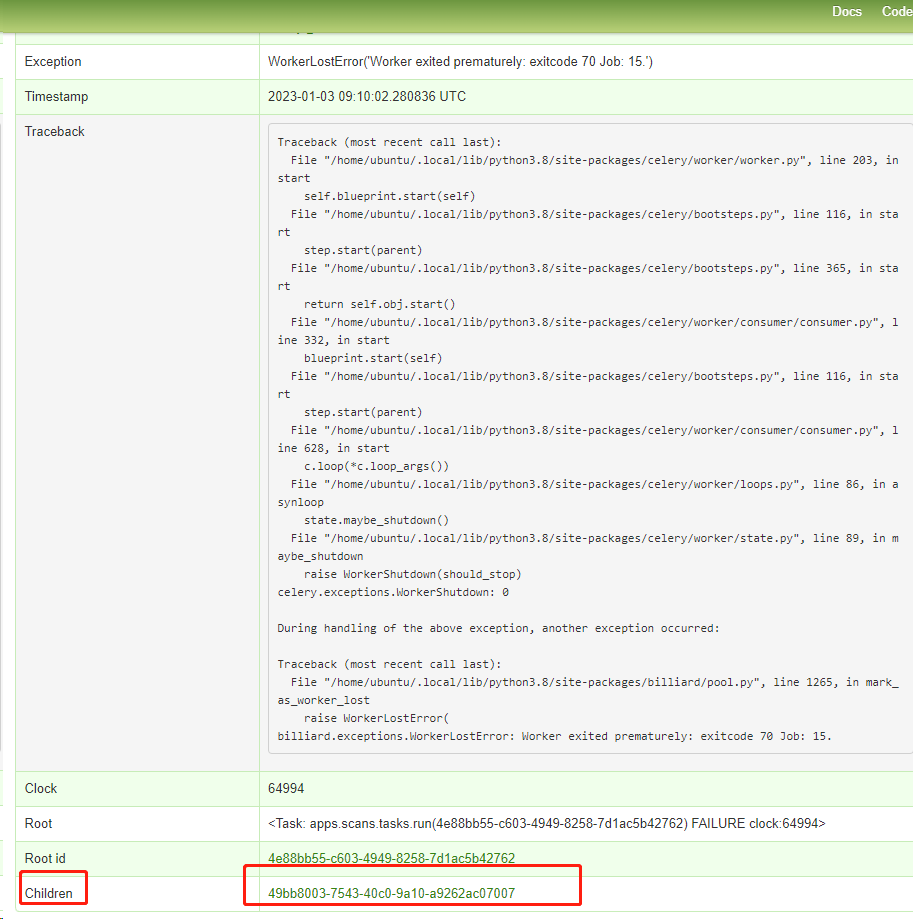 WorkerLostError The result returned by the subtask cannot be accepted · Issue #7999 · celery ...