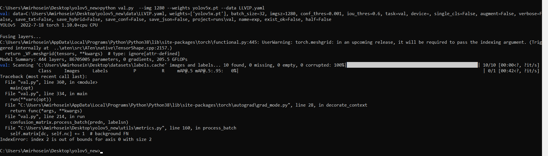 IndexError: index 2 is out of bounds for axis 0 with size 2 · Issue #11629 · ultralytics/yolov5 ...