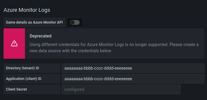 AzureMonitor: Remove possibility of having different credentials for Logs and Metrics · Issue ...