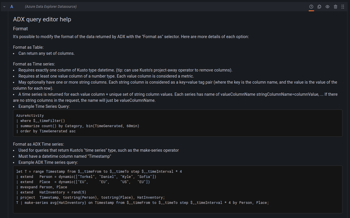 Add Query Editor Help By Andresmgot · Pull Request 445 · Grafanaazure Data Explorer Datasource