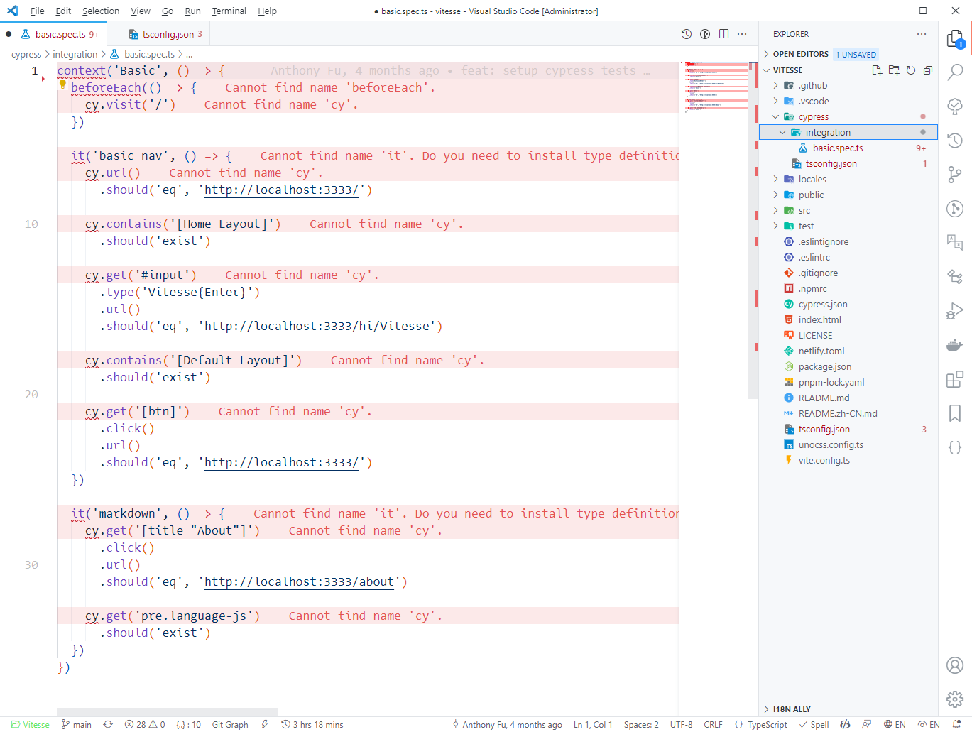 In Cypress integration Ts File I Found Cypress Types In Tsconfig json