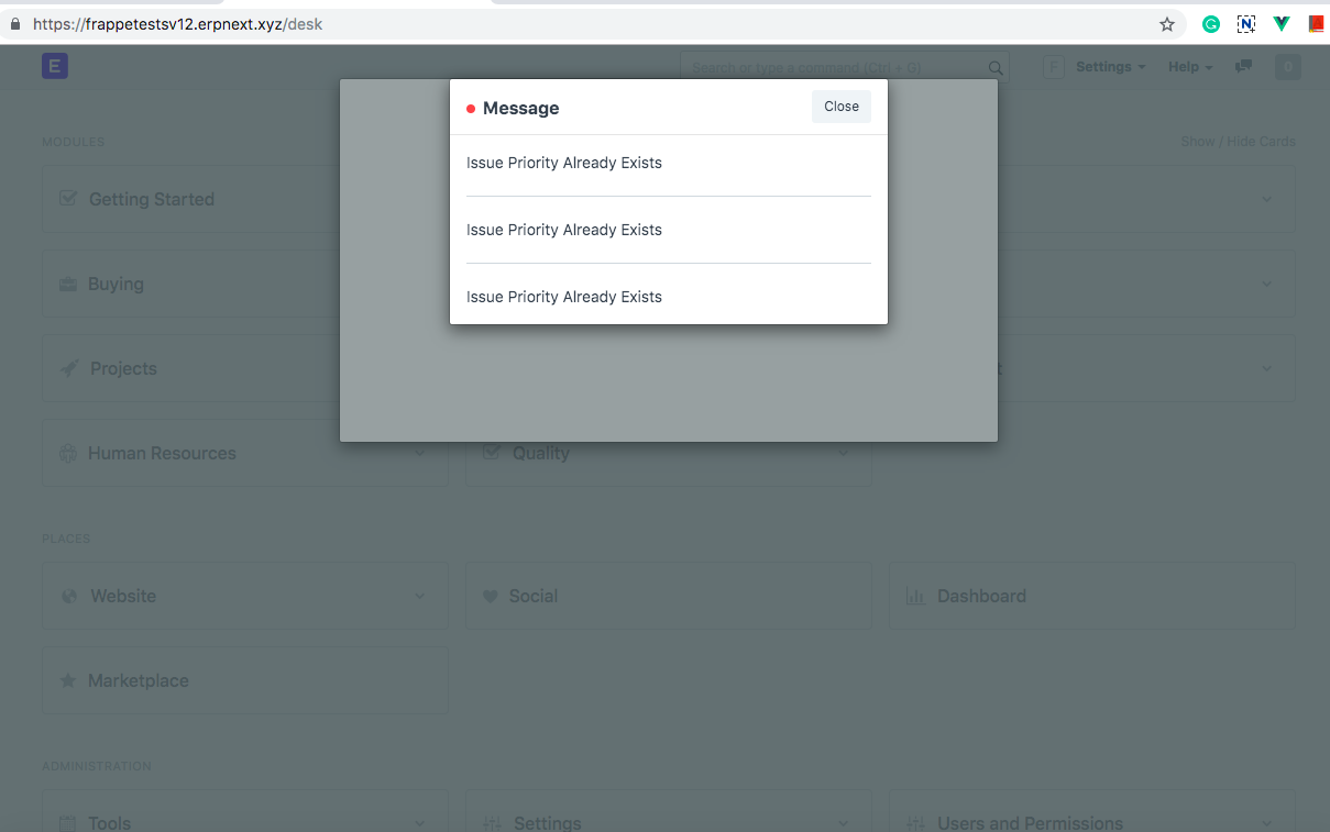 Warning message related to "Issue Priority" on trial account creation. · Issue #18218 · frappe ...