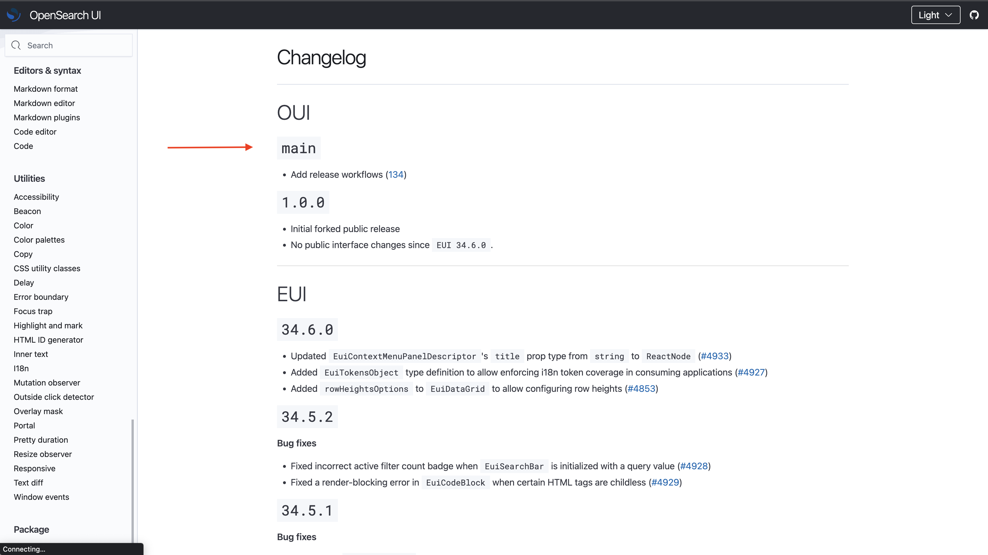 [BUG] [CCI] Update the default branch in changelog.js · Issue #797 · opensearch-project/oui · GitHub