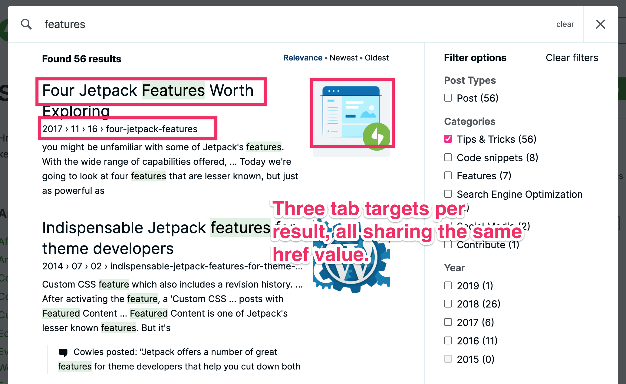 Instant Search: Improve keyboard navigation of expanded results. · Issue #25698 · Automattic ...