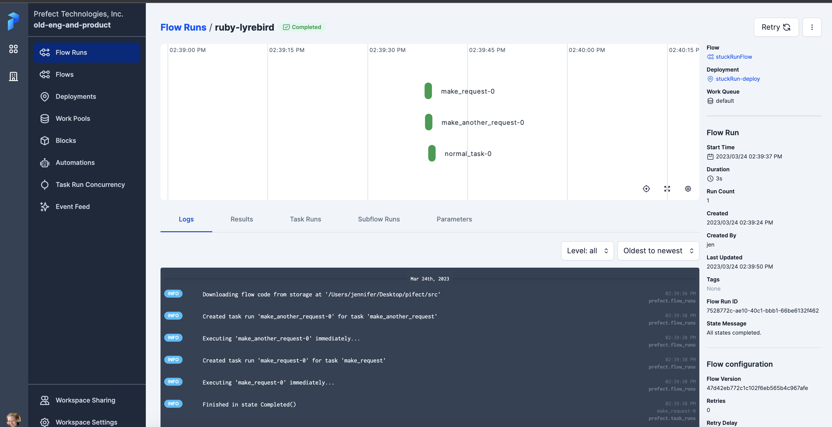 Flow run gets stuck when connected to Orion Server but works if ephemeral API is used · Issue ...