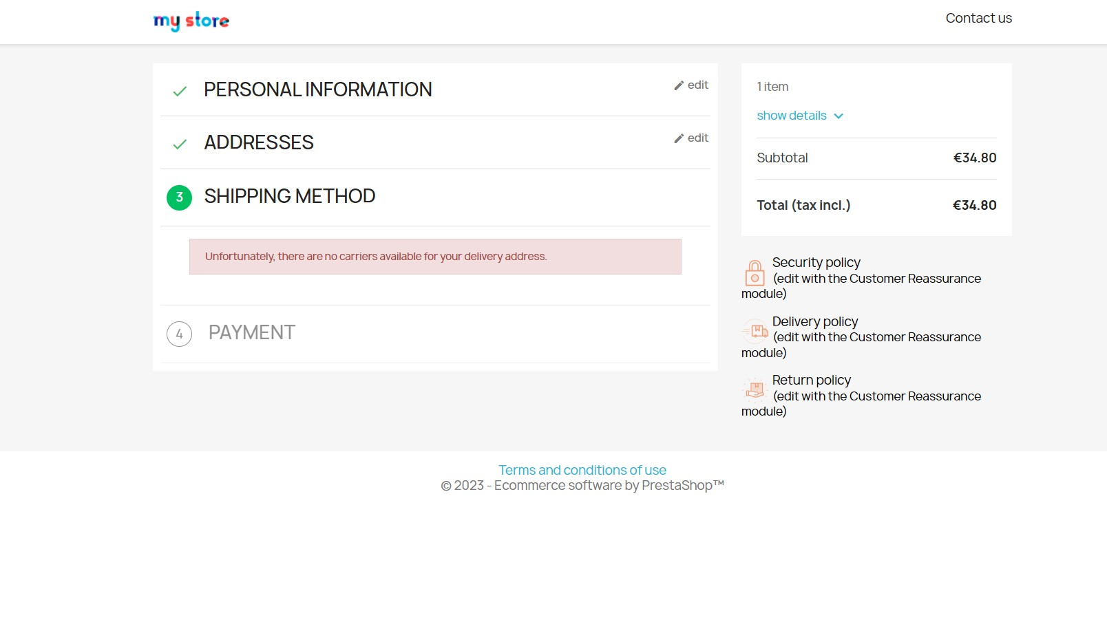 Error: 'No Carriers Available' Message When Deleting Address with Products in Cart · Issue ...