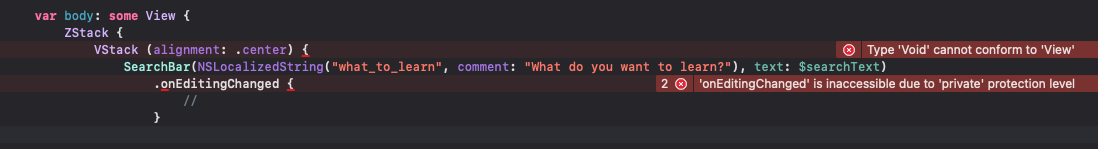 SearchBar modifiers unavailable due to private protection level · Issue #362 · SwiftUIX/SwiftUIX ...