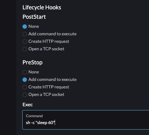 Container Lifecycle Hooks | add "Termination Grace Period" input field (numeric) if a user ...
