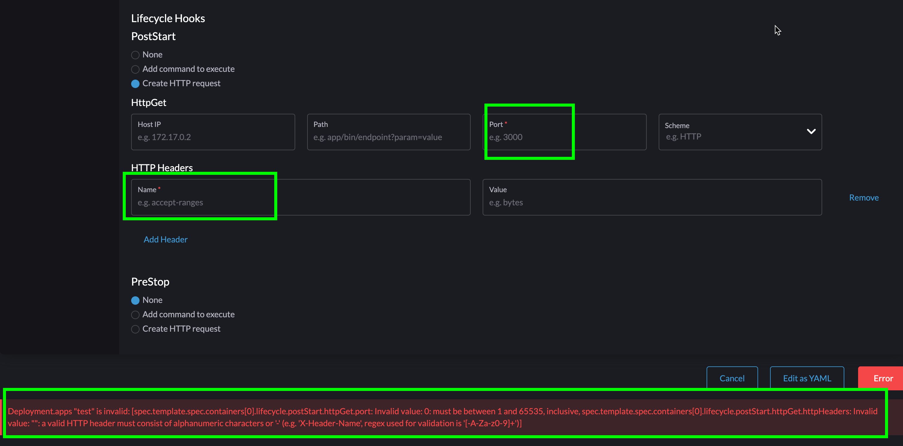 2.6.1 | Workloads | Lifecycle Hooks | UI submits a form with required parameters being empty ...