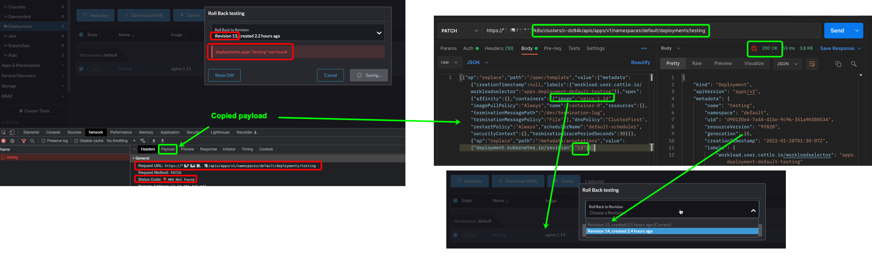 Rollback option on workload does not work · Issue #4664 · rancher/dashboard · GitHub