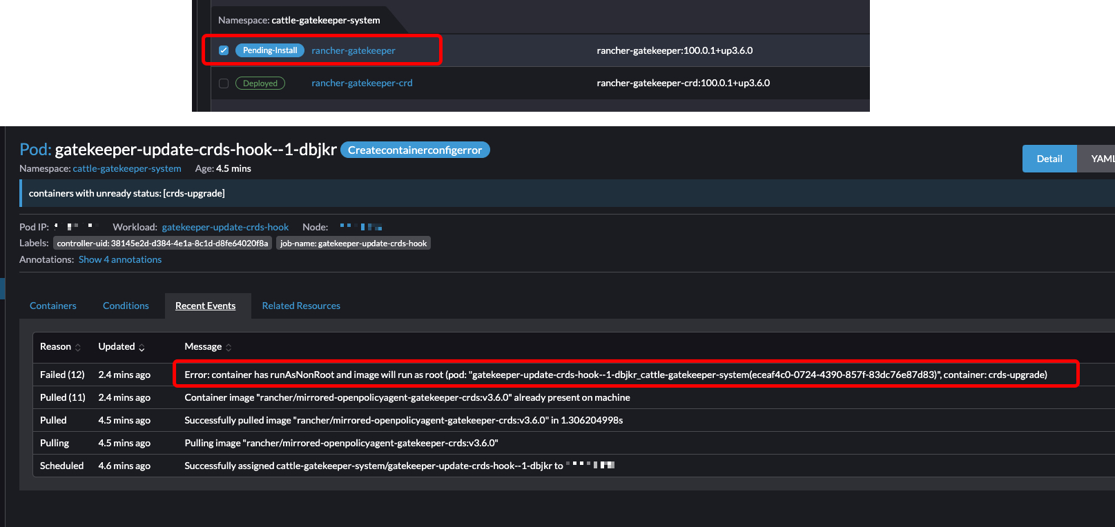 Rancher-Gatekeeper app fails in a hardened cluster · Issue #36846 · rancher/rancher · GitHub